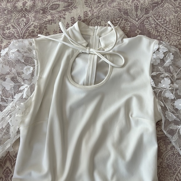 belle poque | Dresses | Belle Poque White Wiggle Dress Puffy Sheer ...